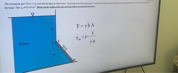 Solved The rectangular gate CD is 2.2 m wide into the paper | Chegg.com