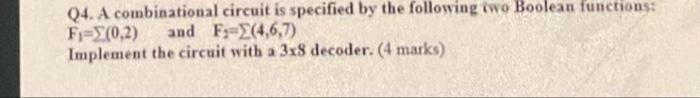 Solved Q4. A combinational circuit is specified by the | Chegg.com