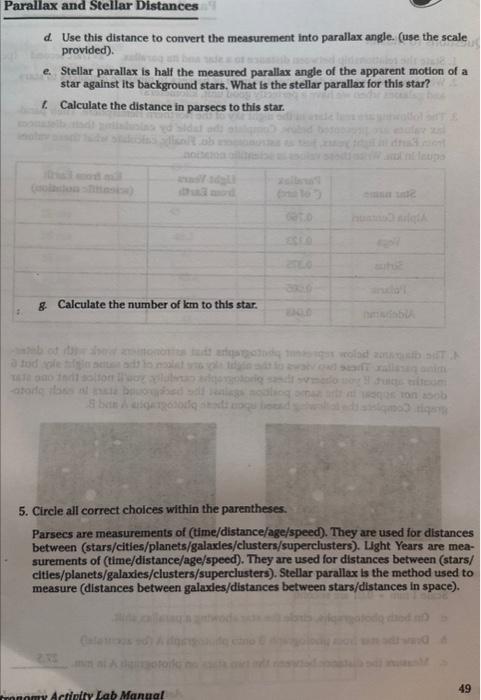 Solved Student Data Tables Table 1. Parallax Data Table | Chegg.com