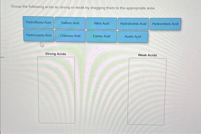 Solved Group the following acids as strong or weak by | Chegg.com
