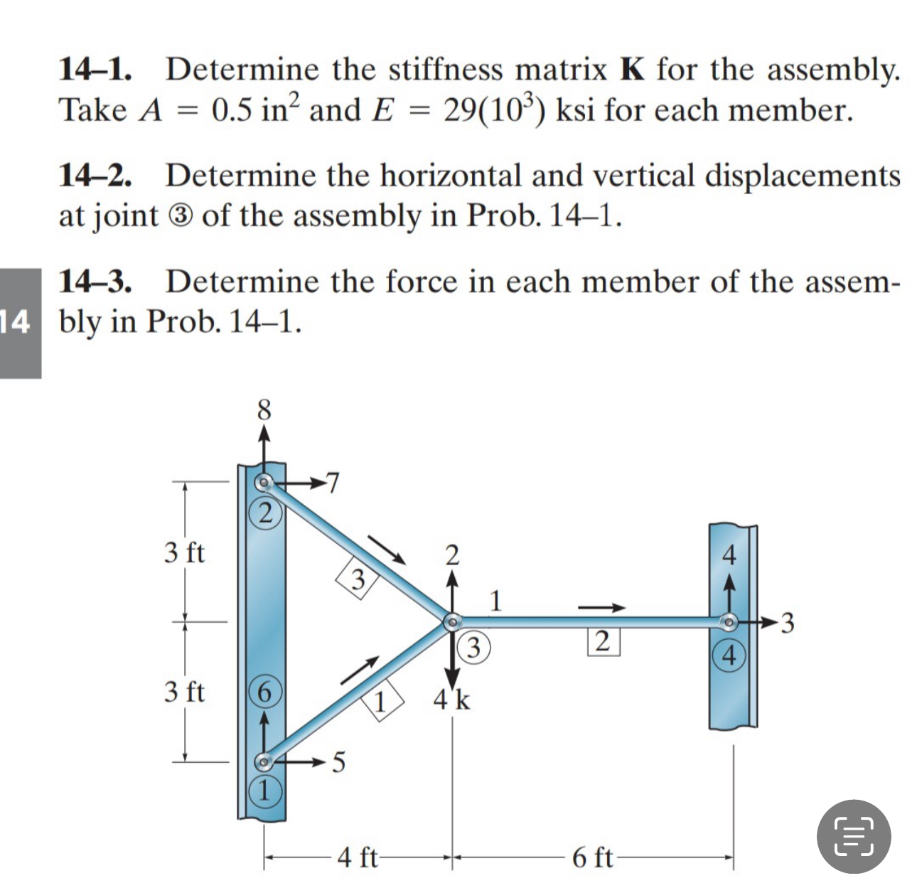Solved 14-1. ﻿Determine the stiffness matrix K ﻿for the | Chegg.com