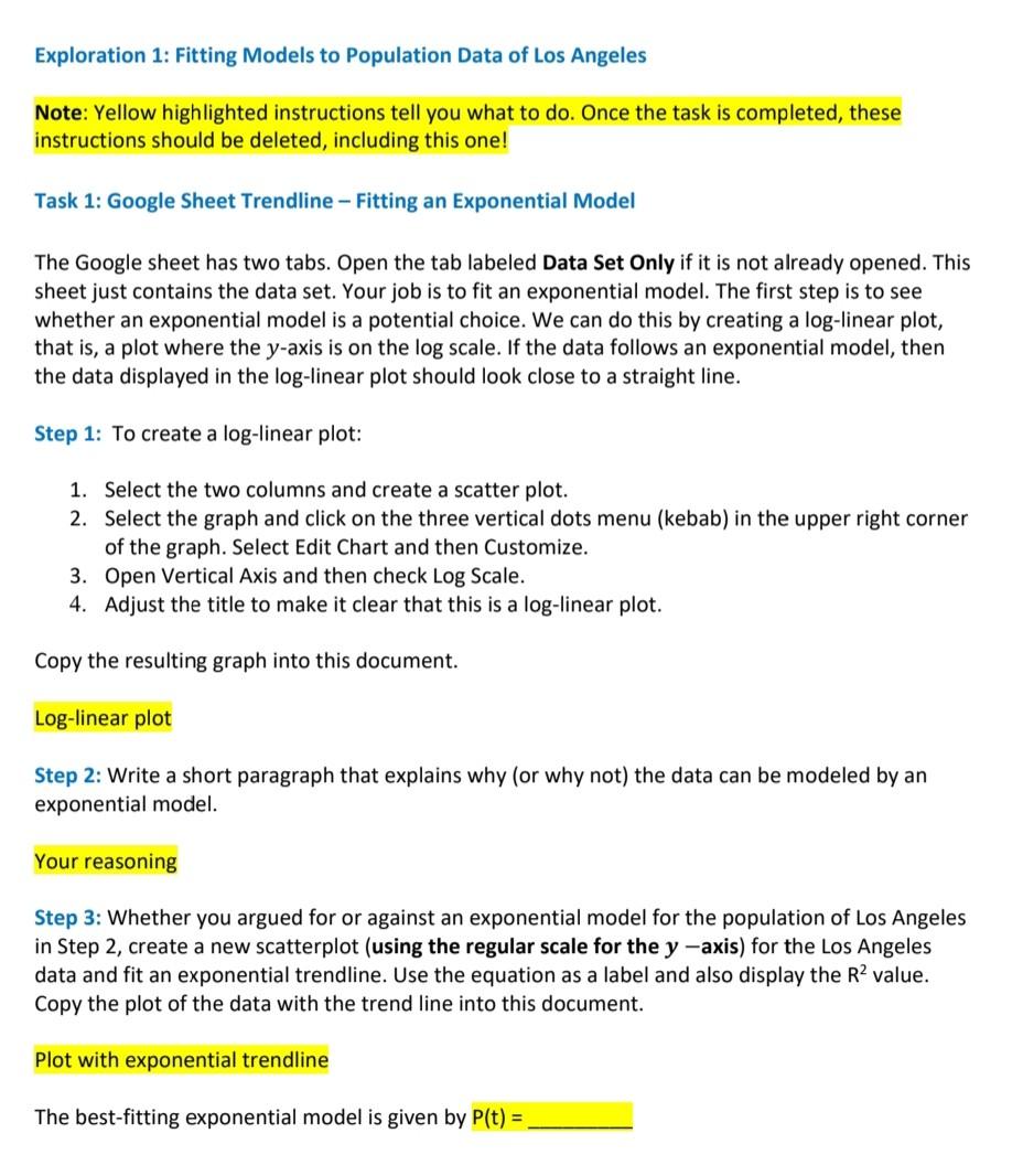 Solved Exploration 1: Fitting Models to Population Data of | Chegg.com