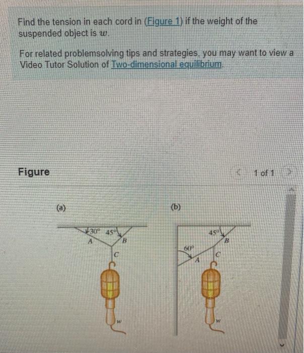 Solved Find the tension in each cord in (Figure 1) if the | Chegg.com