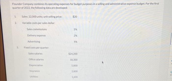 Solved Flounder Company combines its operating expenses for | Chegg.com