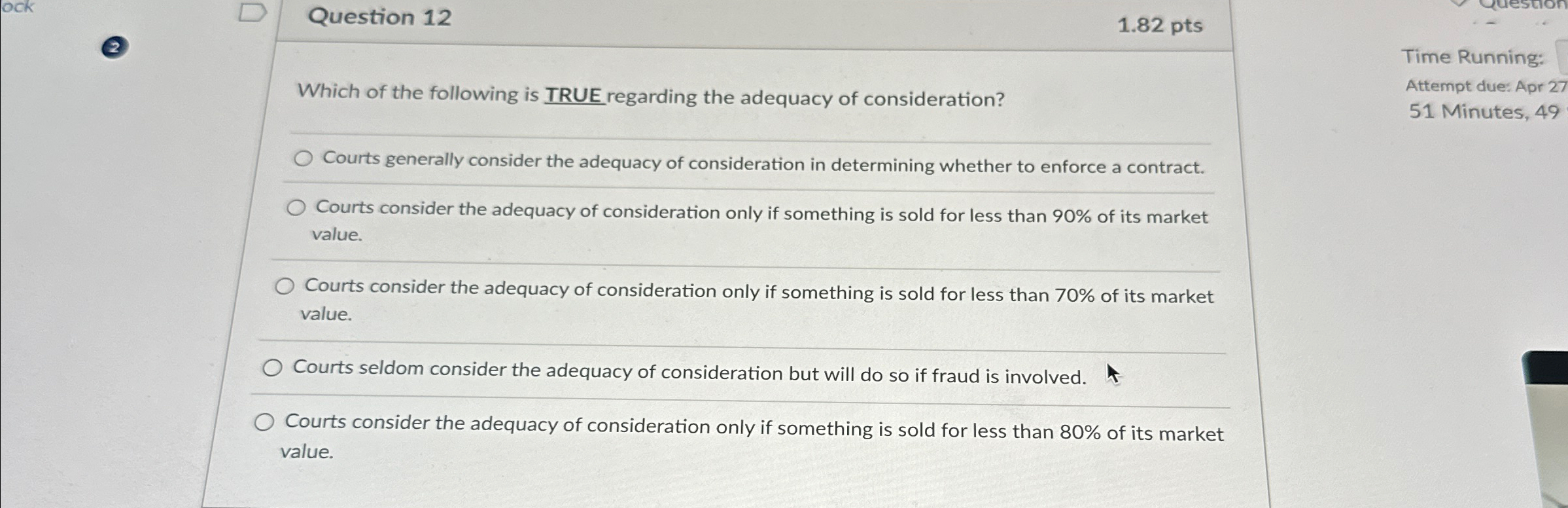 Solved Question 121.82ptsWhich of the following is IRUE | Chegg.com