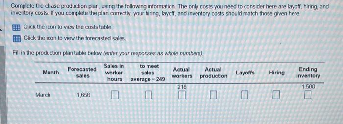 Solved Complete the chase production plan, using the | Chegg.com