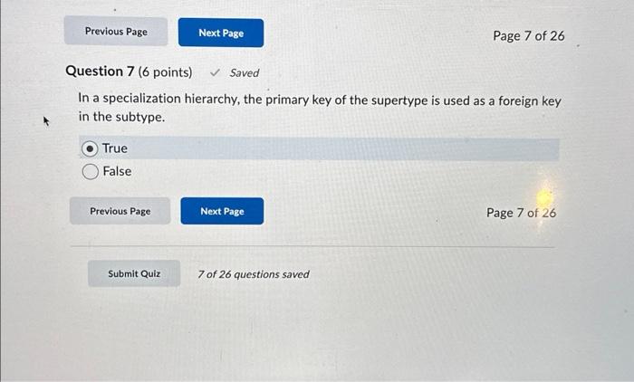 Solved True or False: In a specialization hierarchy, the | Chegg.com