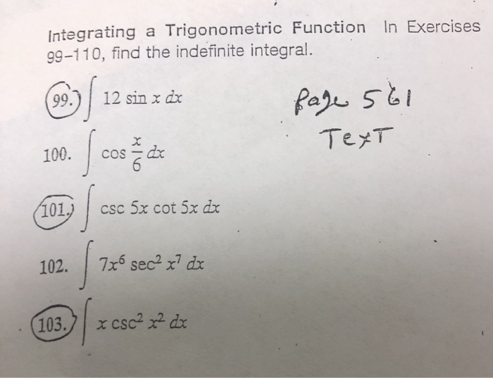 Solved Integrating a Trigonometric Function In Exercises | Chegg.com