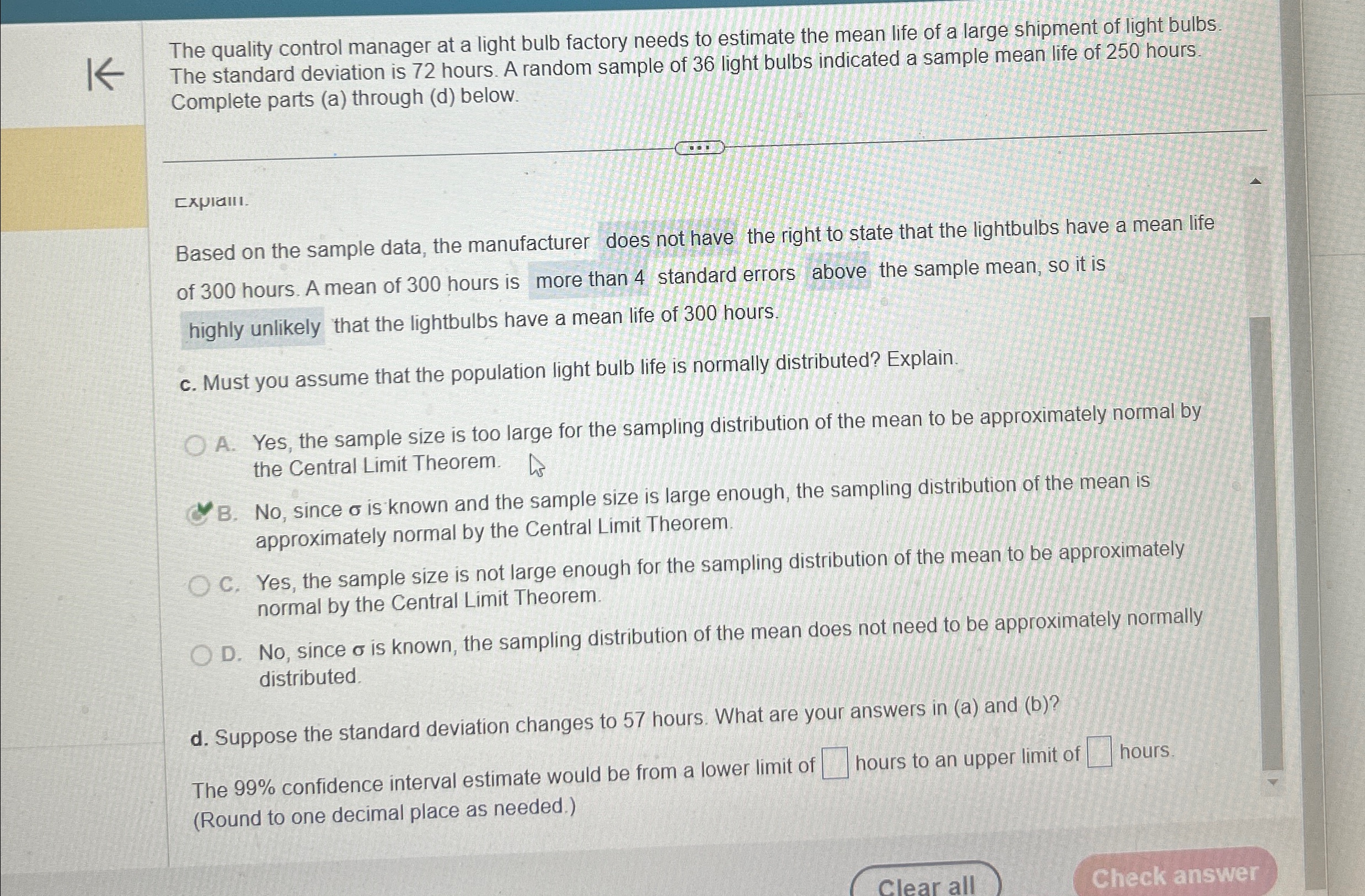 Solved The quality control manager at a light bulb factory | Chegg.com