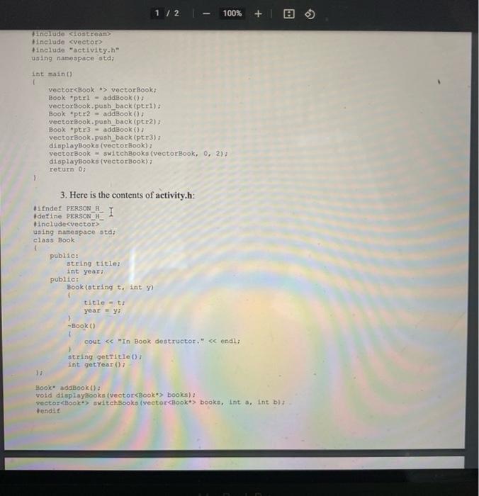Solved 1 2 100 0 Lab 31 Vector With Pointers To Class 