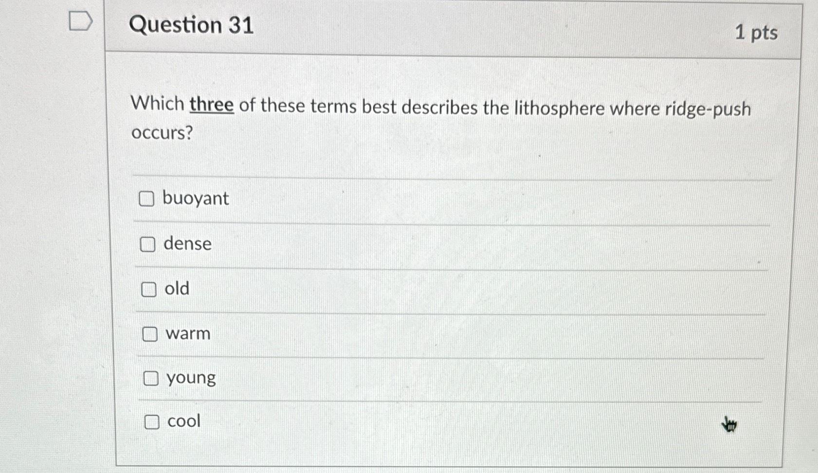 Solved Question 311 ﻿ptsWhich three of these terms best | Chegg.com