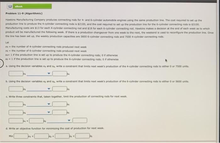Solved ebook Problem 11-9(Algorithmic) Hawkins Manufacturing | Chegg.com Solved ebook Problem 11-9(Algorithmic) Hawkins Manufacturing | Chegg.com