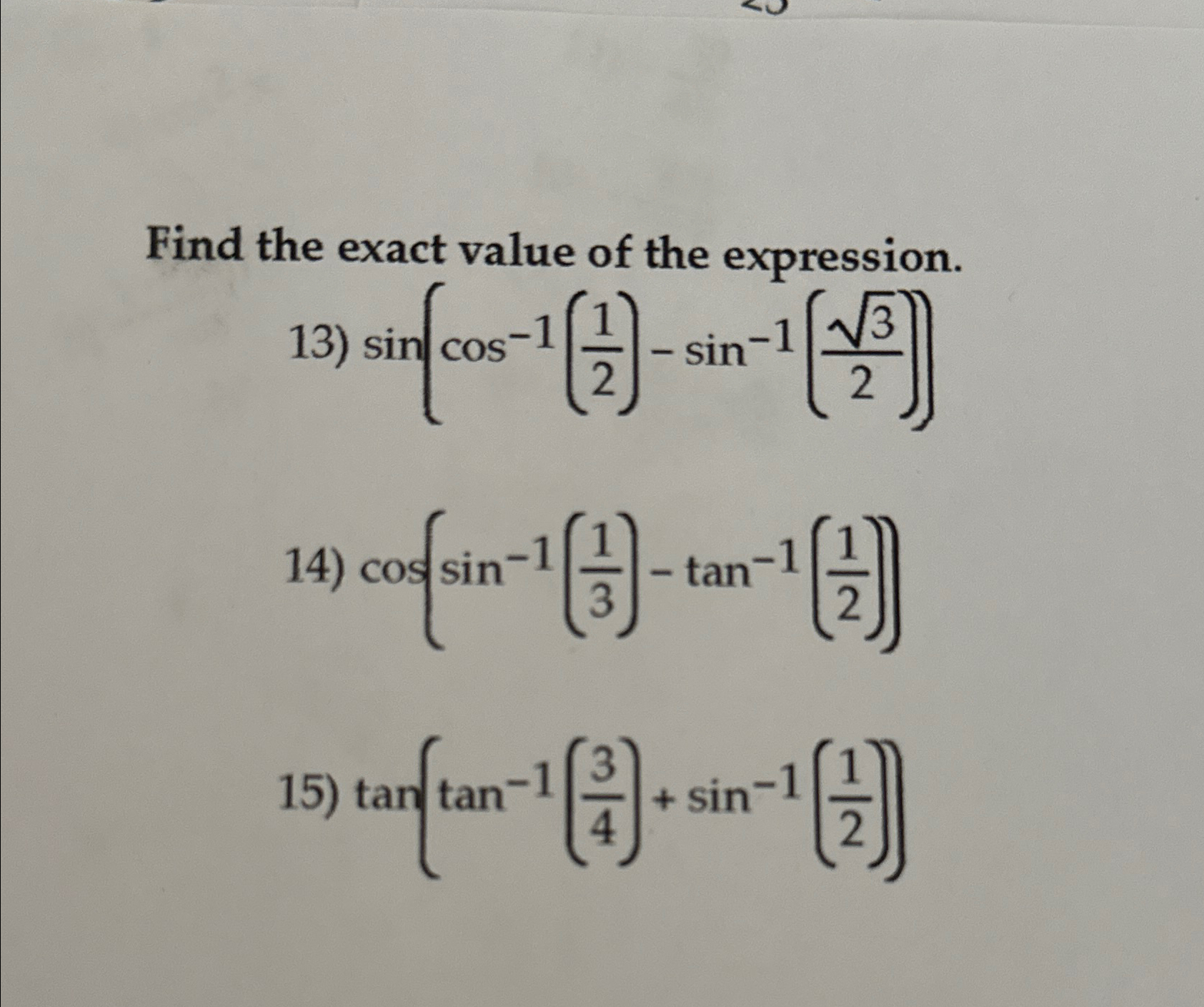 Solved Find the exact value of the | Chegg.com
