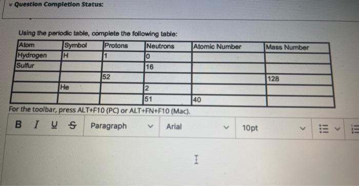 Solved Using the periodic table, complete the following | Chegg.com