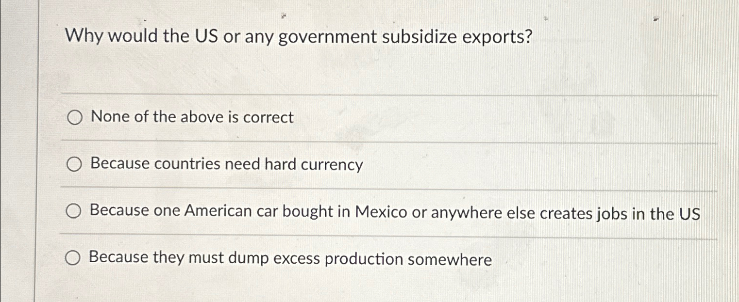 Solved Why would the US or any government subsidize | Chegg.com