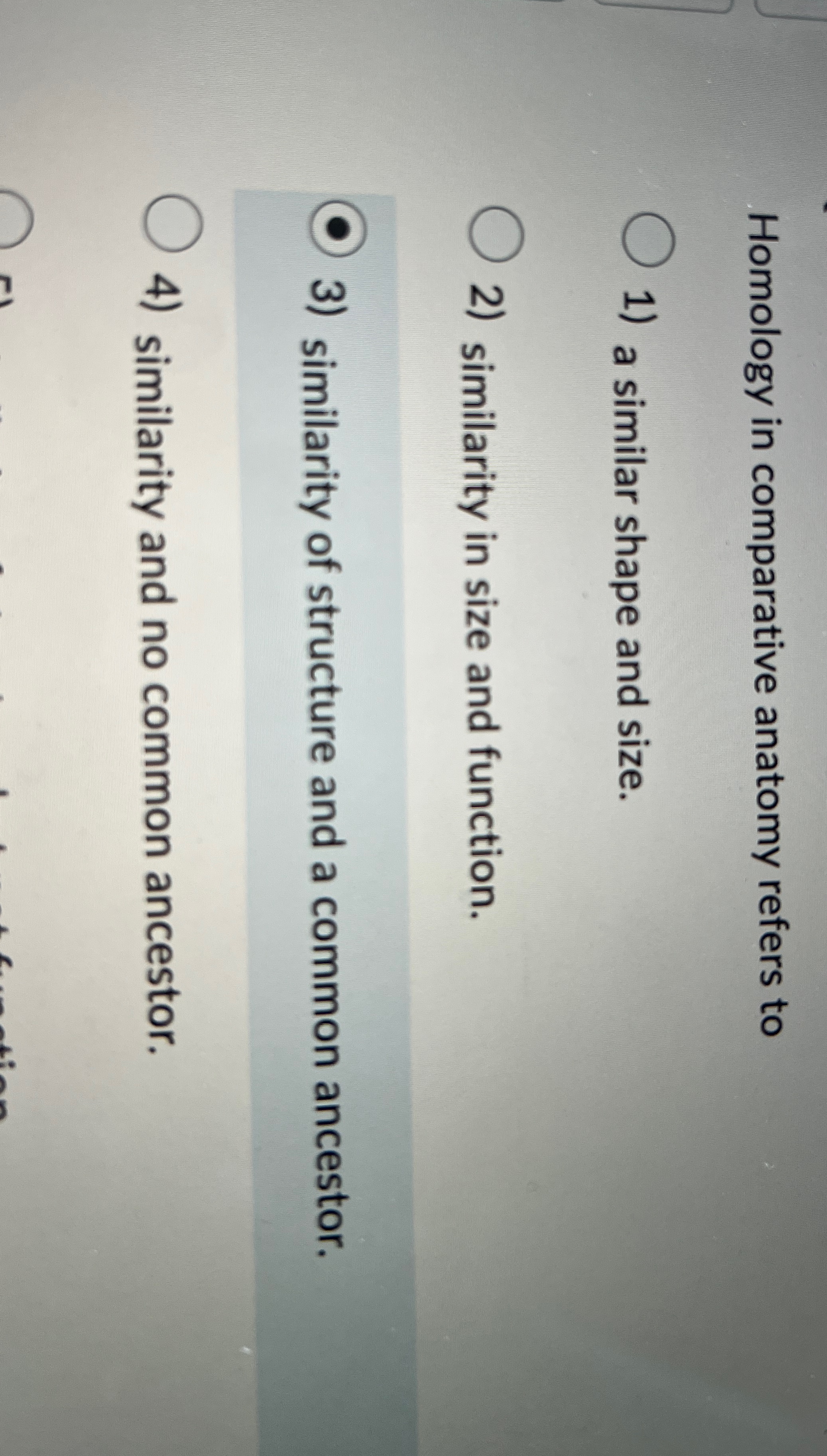 Solved Homology in comparative anatomy refers toa similar | Chegg.com