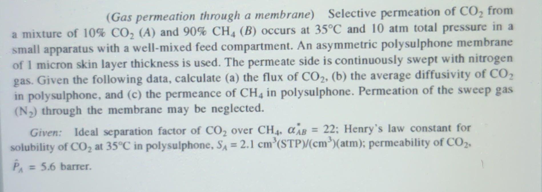 Solved (Gas permeation through a membrane) Selective | Chegg.com