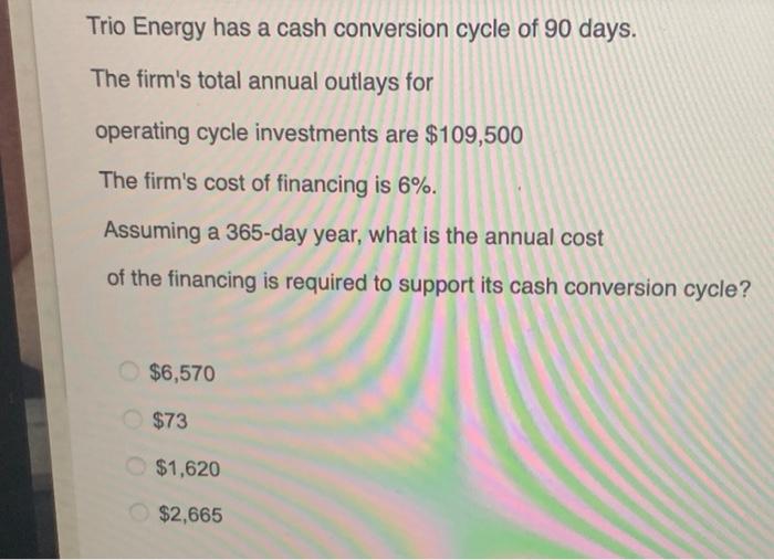 Solved Trio Energy has a cash conversion cycle of 90 days. | Chegg.com