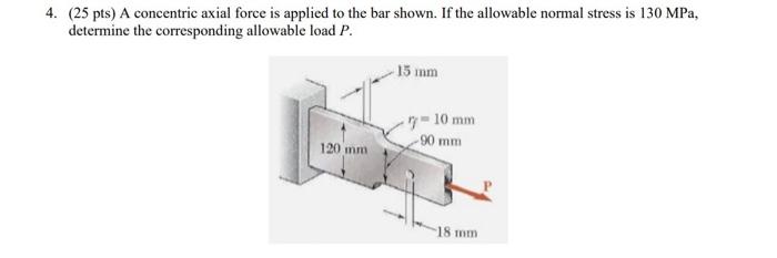 Solved 4. (25 pts) A concentric axial force is applied to | Chegg.com