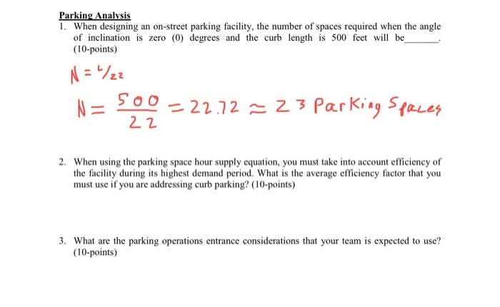 Solved Parking Analysis 1. When designing an on-street | Chegg.com