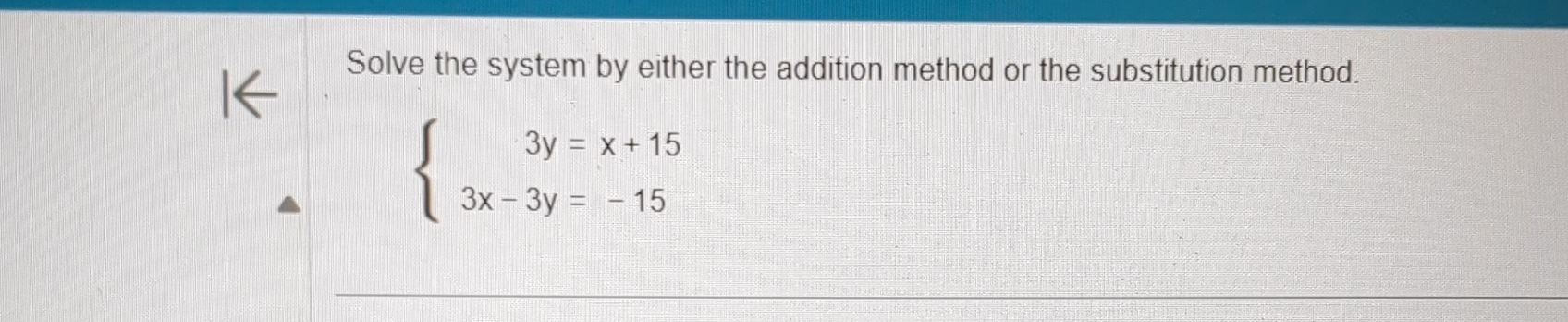 Solved Solve the system by either the addition method or the | Chegg.com
