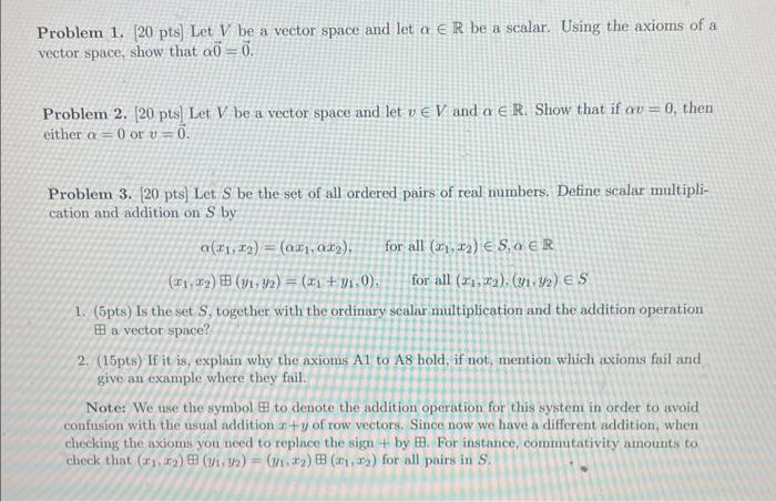 [Solved]: Problem 1. ( [20 mathrm{pts}] ) Let ( V ) be