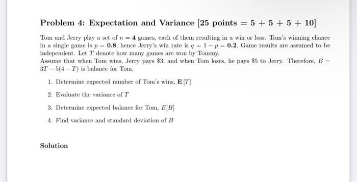 Solved Problem 2 Expectation And Variance [25 Points