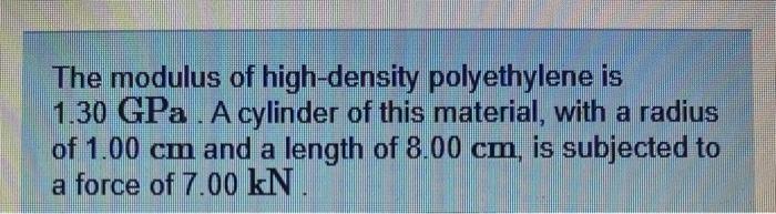 Solved The modulus of high-density polyethylene is 1.30 GPa | Chegg.com