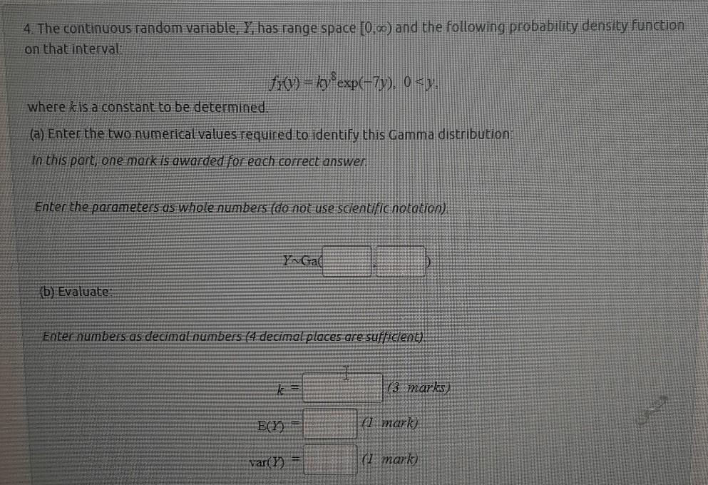 Solved 4. The continuous random variable, Y, has range space | Chegg.com