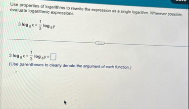 Solved Use properties of logarithms to rewrite the | Chegg.com