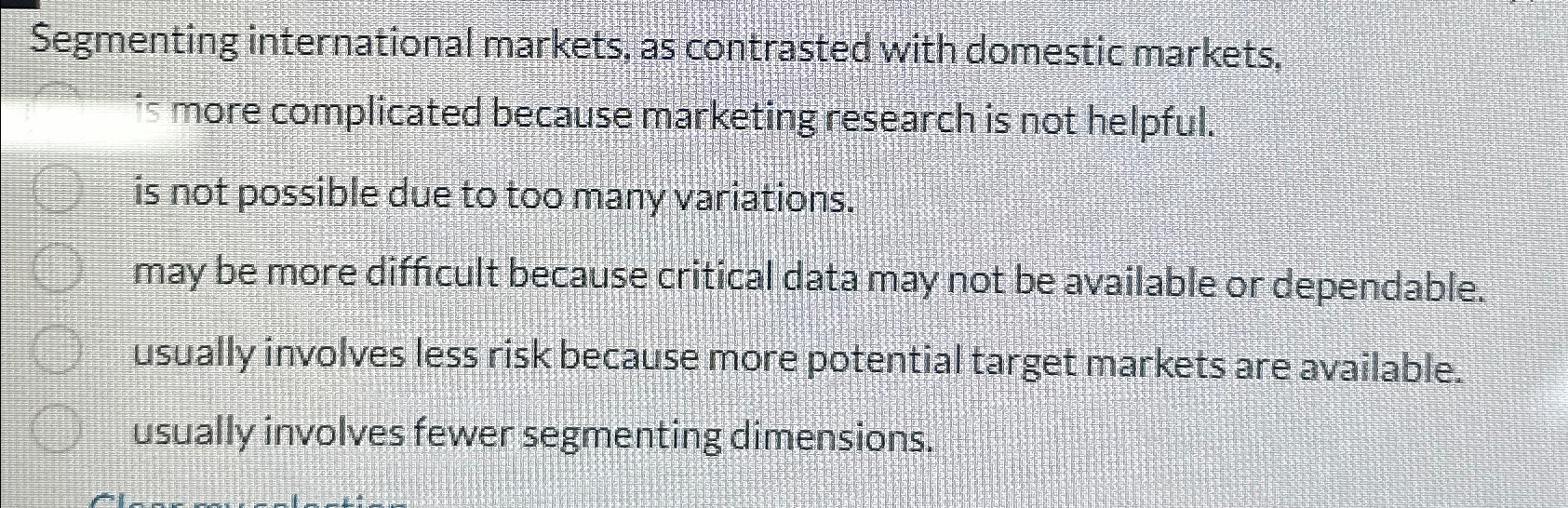Solved Segmenting international markets, as contrasted with | Chegg.com