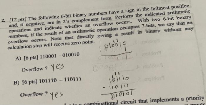 Solved 2. [12 pts) The following 6-bit binary numbers have a | Chegg.com