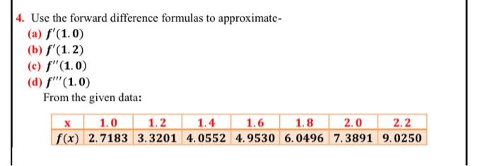 Solved 4. Use the forward difference formulas to | Chegg.com