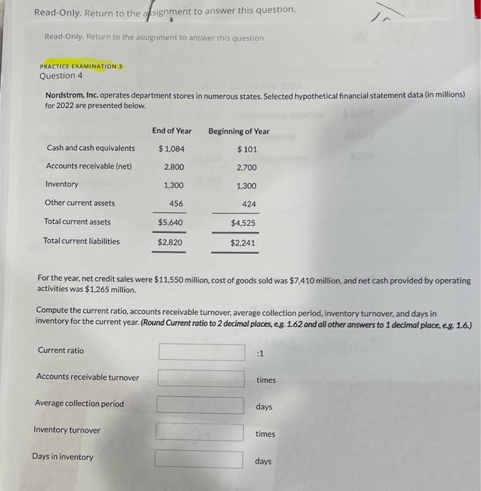 Solved Read-Only. Return to the of signment to answer this | Chegg.com