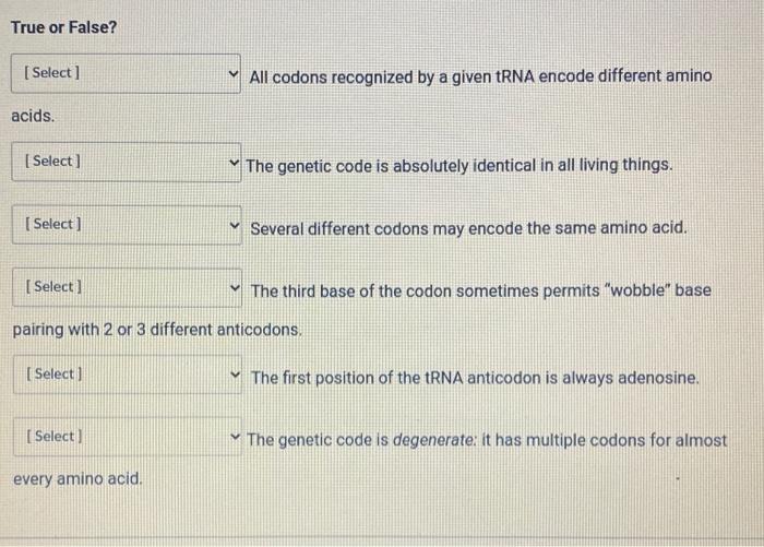 Solved All codons recognized by a given tRNA encode | Chegg.com