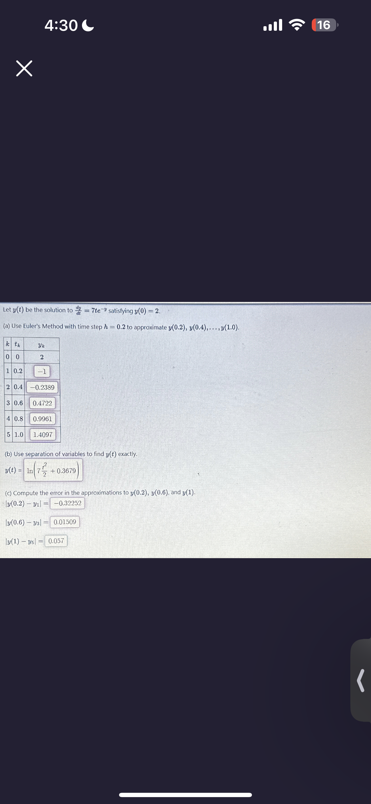 Solved Let y(t) ﻿be the solution to dydt=7te-y ﻿satisfying | Chegg.com