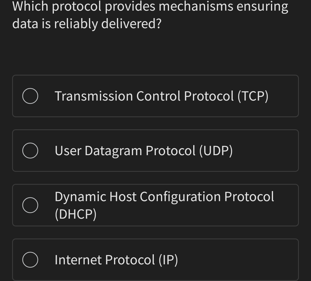 Solved Which protocol provides mechanisms ensuring data is | Chegg.com