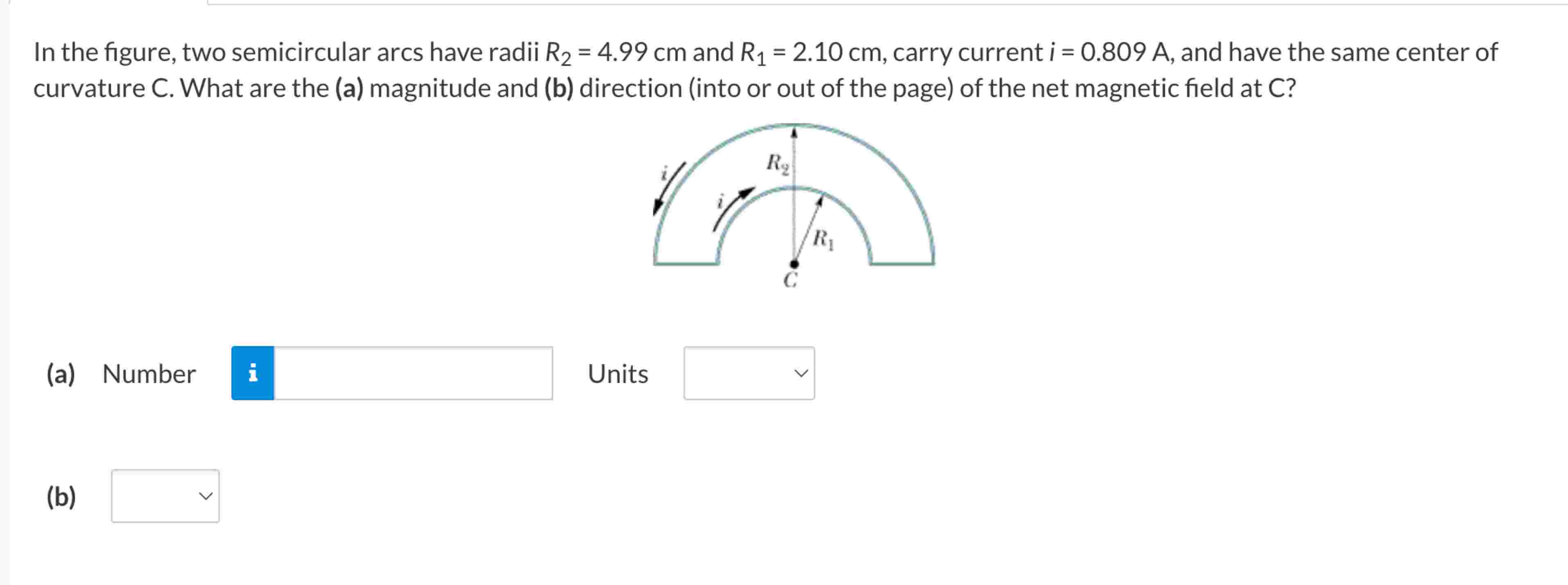 Solved In ﻿the figure, two semicircular arcs have radii | Chegg.com