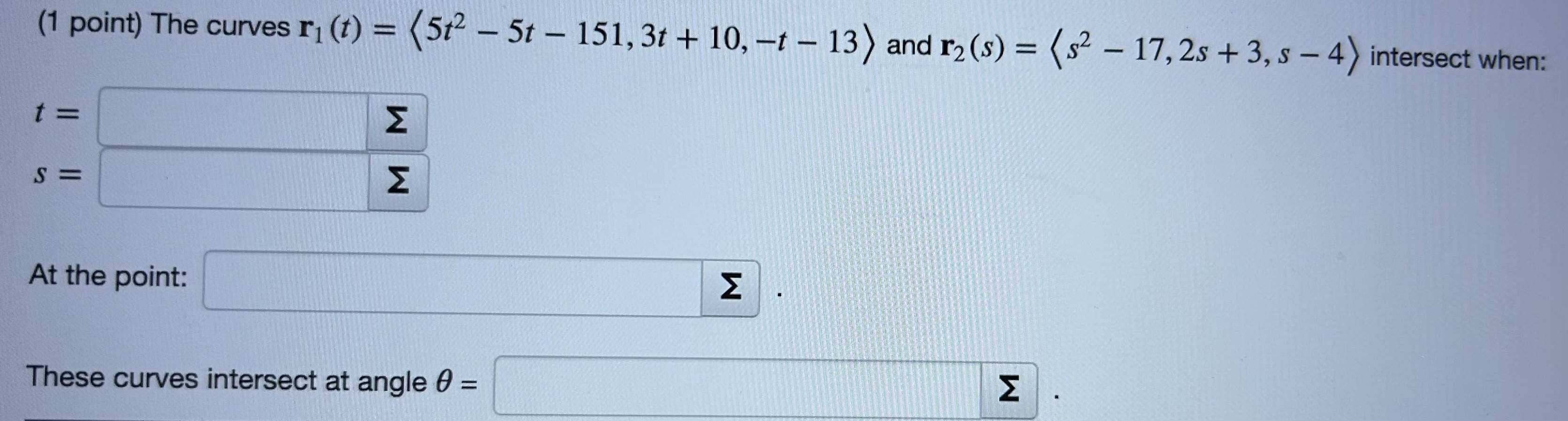 Solved (1 ﻿point) ﻿The curves | Chegg.com