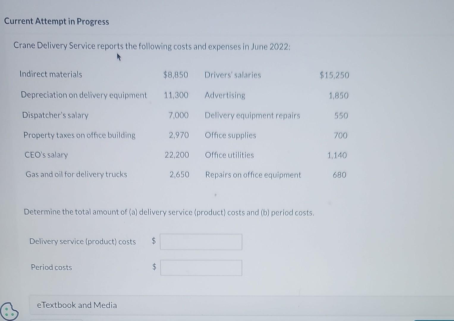 Solved Current Attempt in Progress Crane Delivery Service | Chegg.com