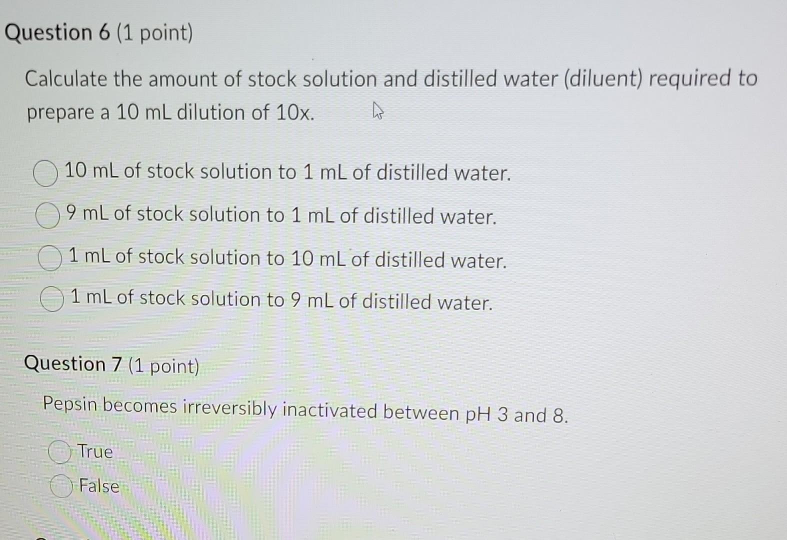 Solved Calculate the amount of stock solution and distilled | Chegg.com