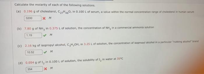 Solved Calculate the molarity of each of the following | Chegg.com