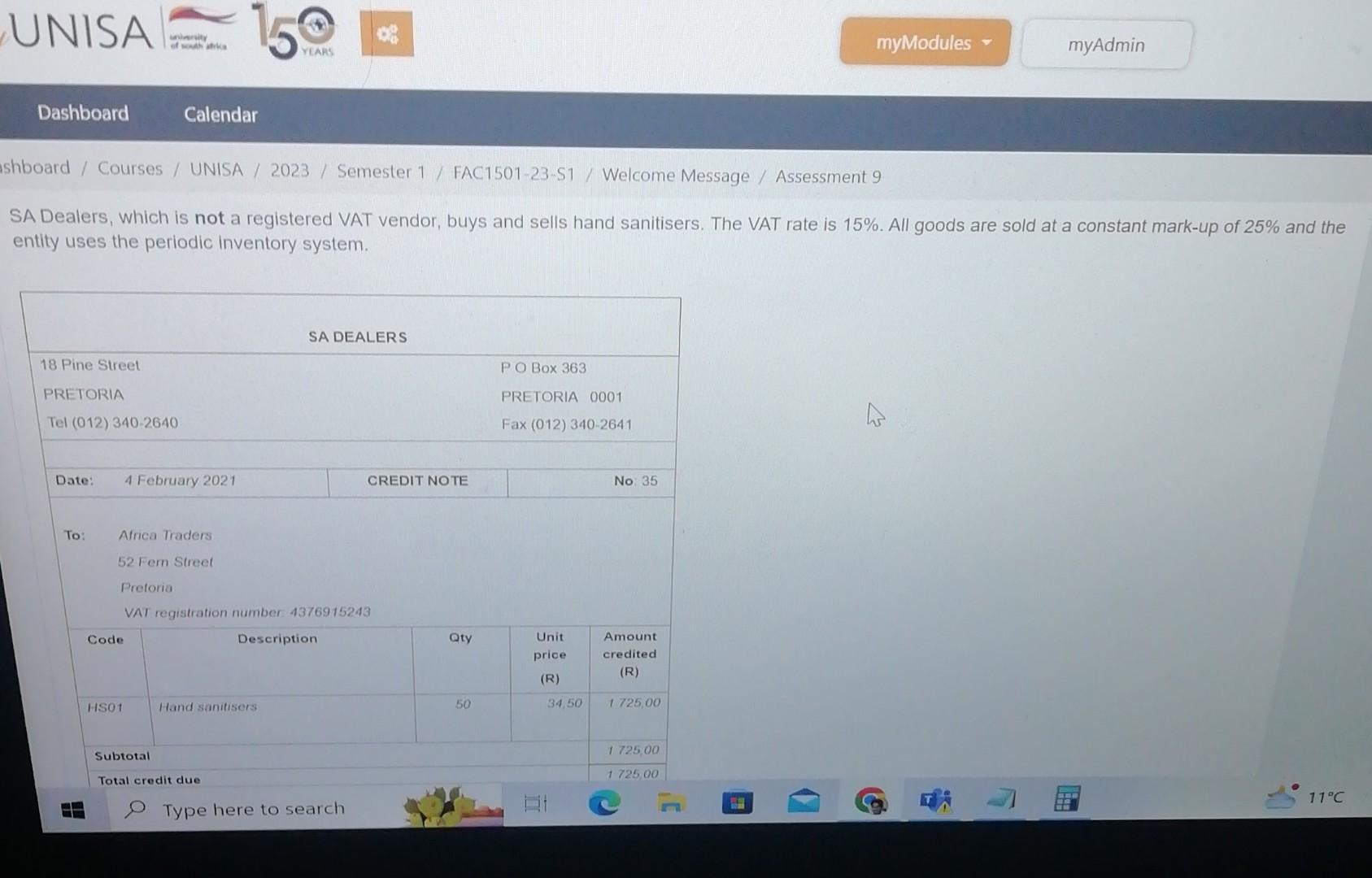 UNISA Dashboard Date: university of south | Chegg.com