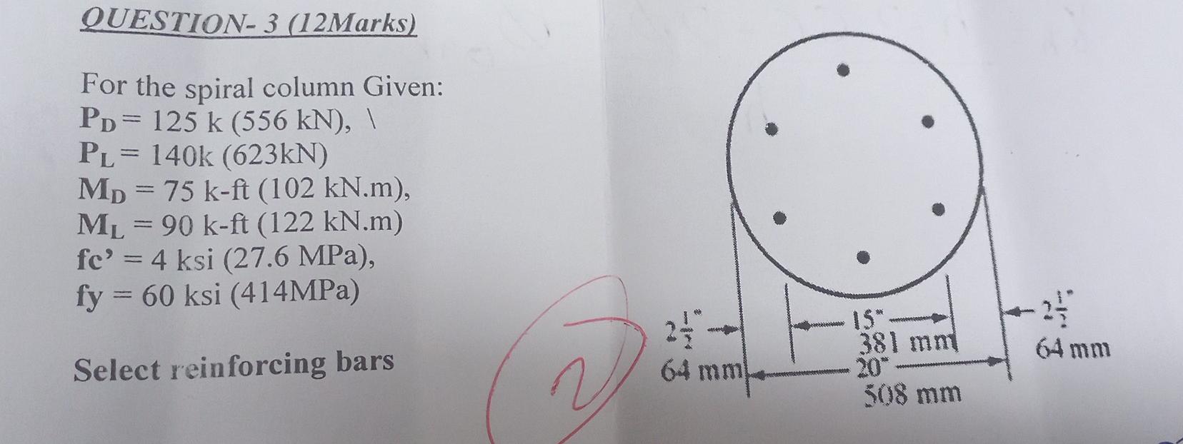 Solved For the spiral column Given: | Chegg.com