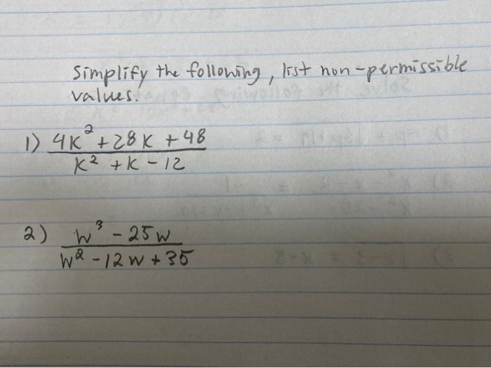 Solved simplify the following list non-permissible values. | Chegg.com