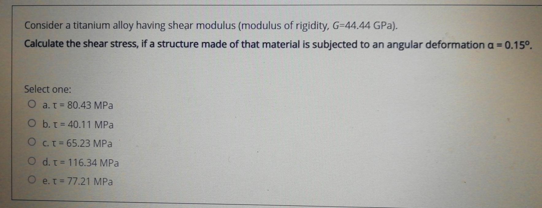 Solved Consider a titanium alloy having shear modulus | Chegg.com