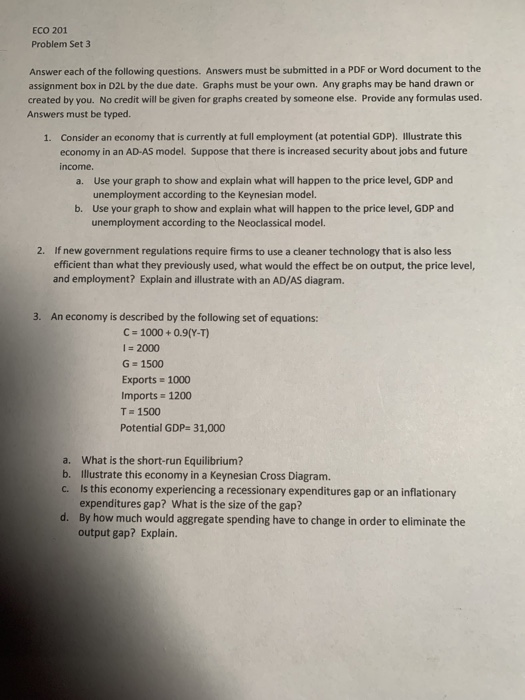 Solved Eco 201 Problem Set 3 Answer Each Of The Following Chegg