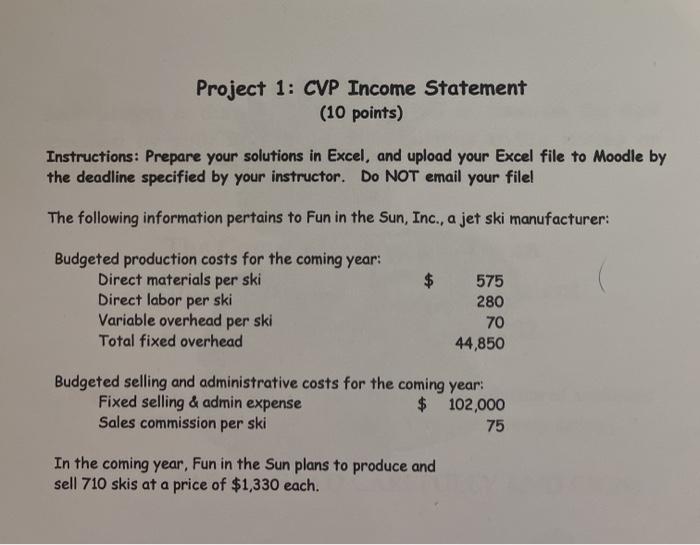 Solved Project 1: CVP Income Statement (10 points) | Chegg.com
