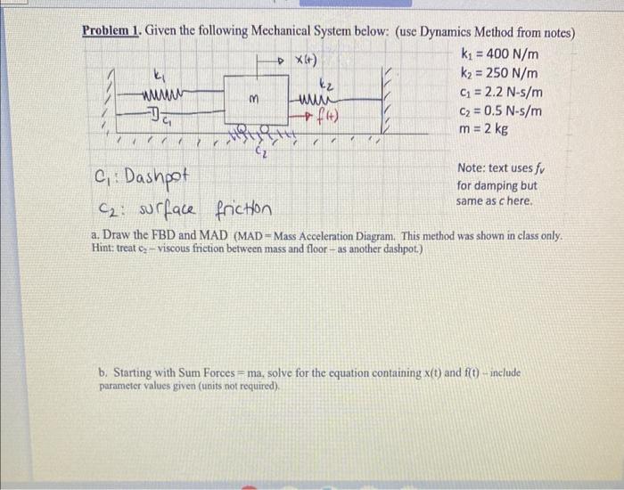 Solved Problem 1. Given the following Mechanical System | Chegg.com