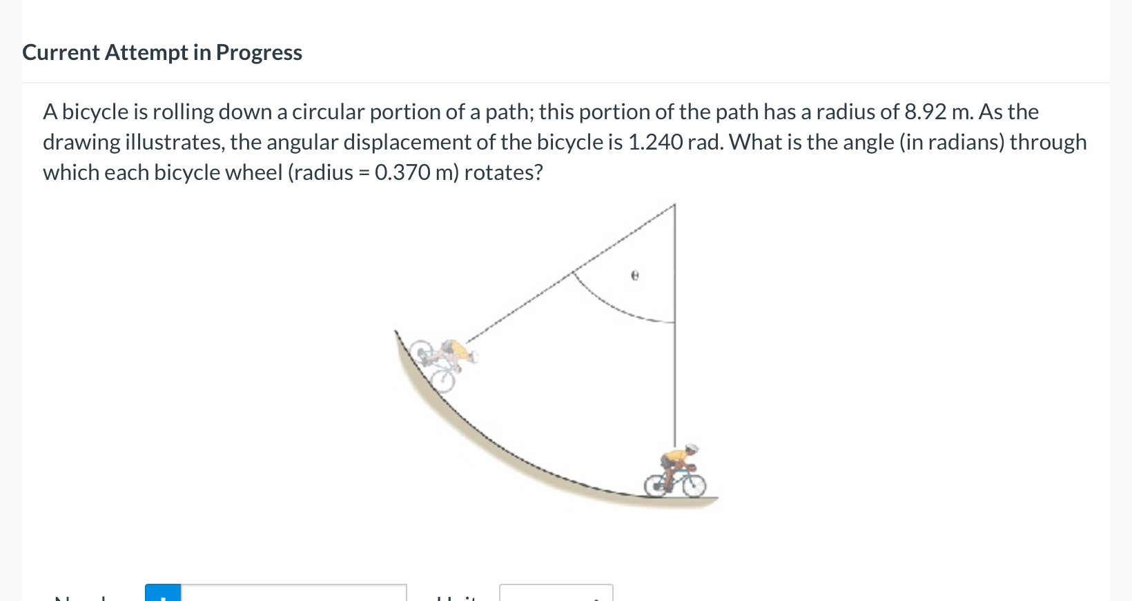 Solved Current Attempt in ProgressA bicycle is rolling down | Chegg.com